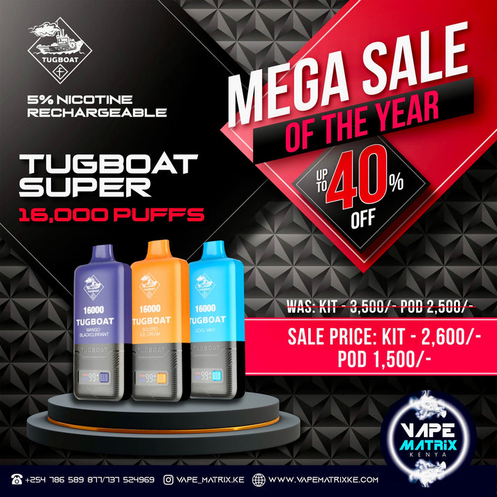 TUGBOAT SUPER 16000 PUFFS 5% nic KIT POD SYSTEM – Vape Matrix Kenya